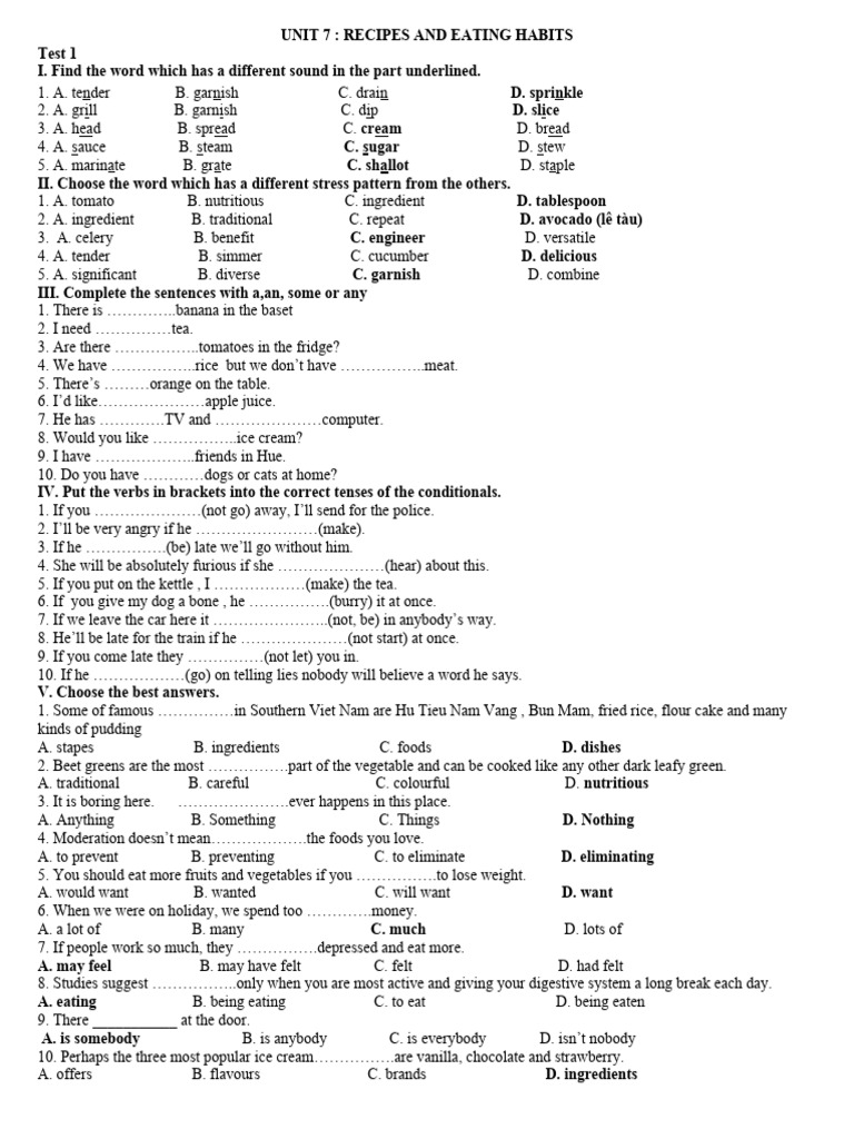 Bai Tap Unit 7 | PDF | Chili Pepper | Leaf Vegetable