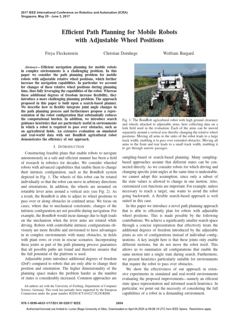 Efficient Path Planning For Mobile Robots With Adjustable Wheel Positions | PDF | Robot | Robotics