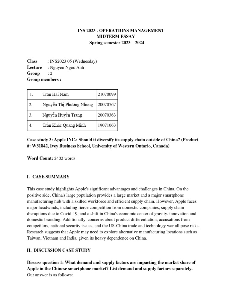 Apple Supply Chain Diversification | PDF | Apple Inc. | Oligopoly