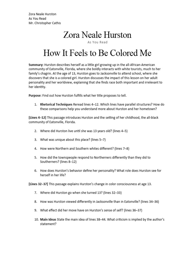 Zora Neale Hurston's Racial Identity Insights | PDF | Behavioural ...