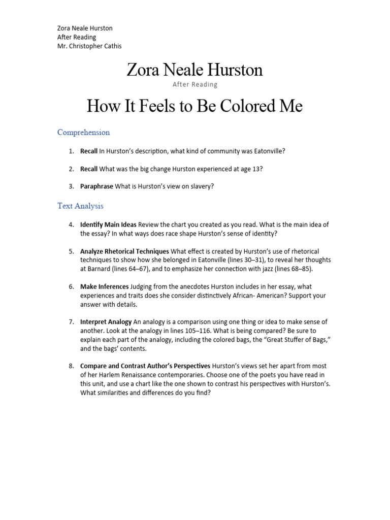 Zora Neale Hurston After Reading | PDF | Nature Versus Nurture | Essays