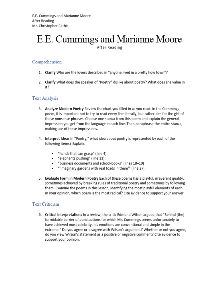 Modern Poetry Analysis: Cummings & Moore | PDF | Classics