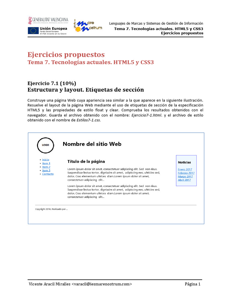 Ejercicios HTML5 y CSS3 Avanzados | PDF | Red mundial | Internet y web