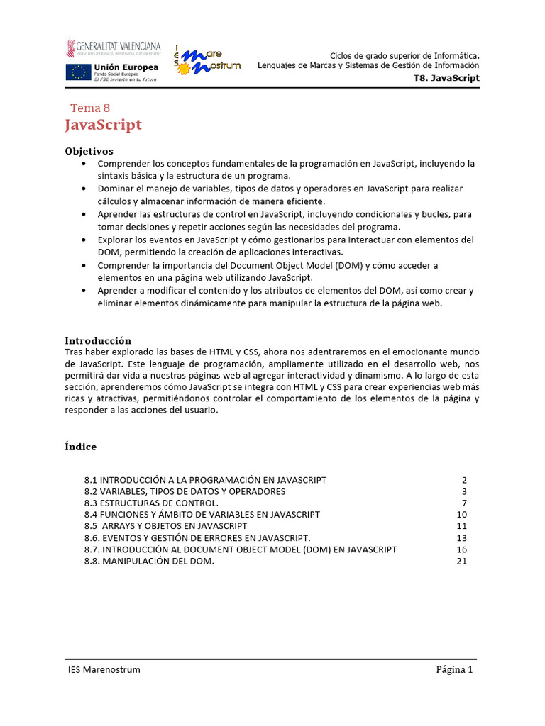 T8. - Javascript. | PDF | Modelo de objeto de documento | Script Java