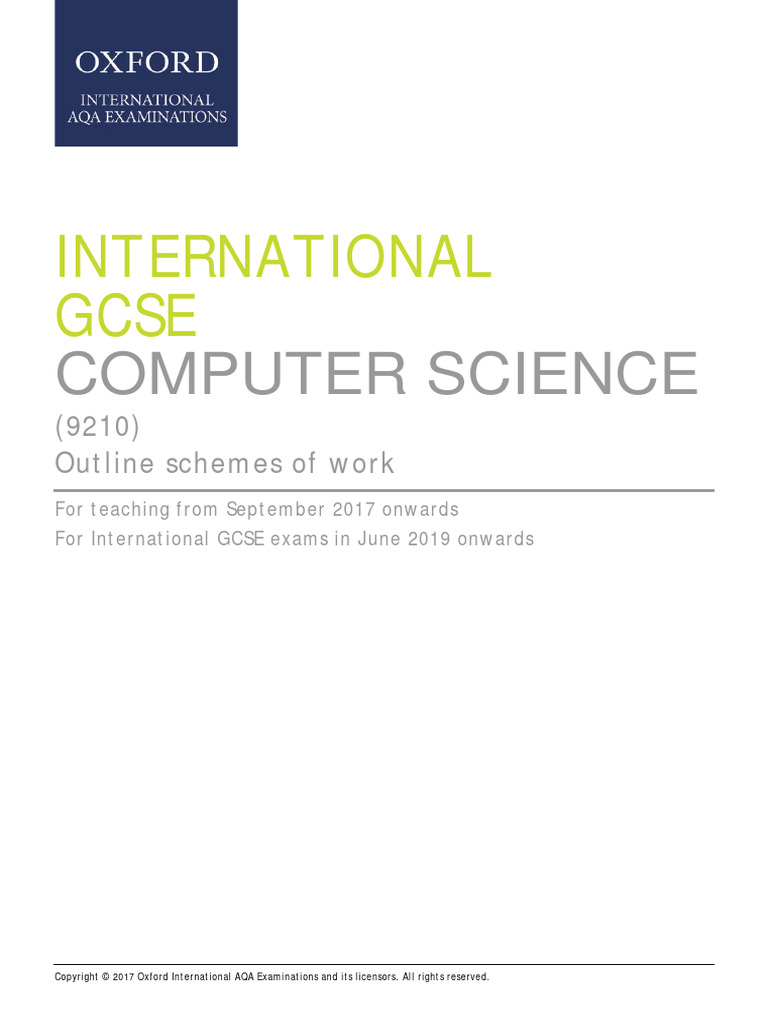 9210 International Gcse Computer Science Scheme Of Work V1 0 Pdf