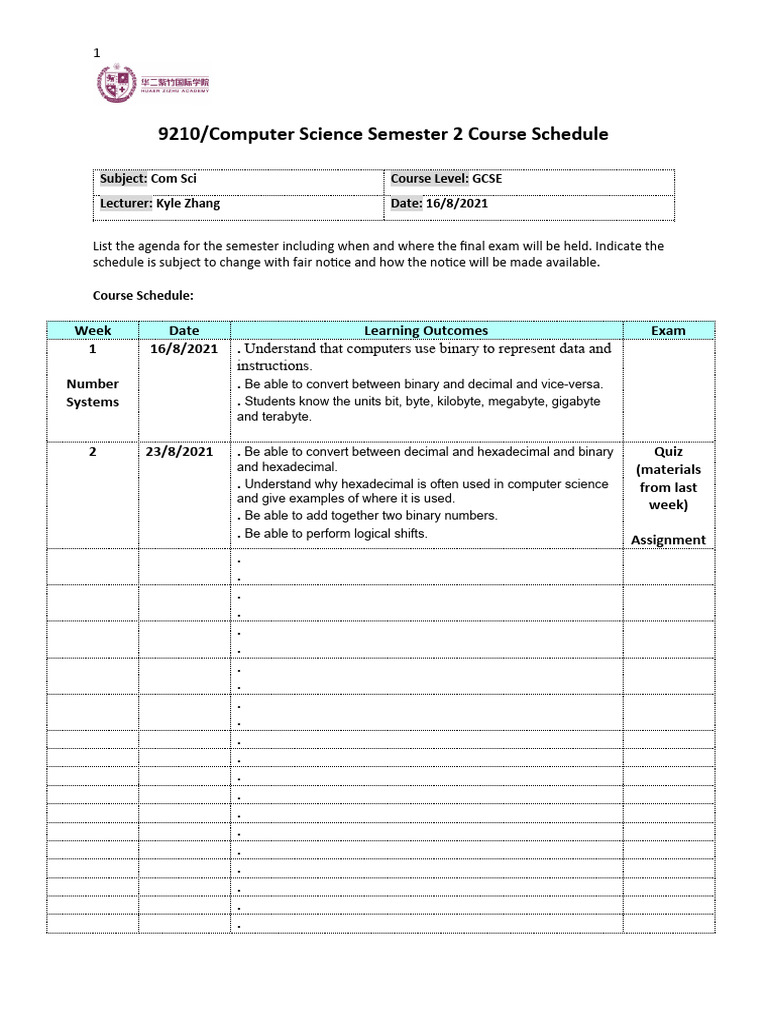 IGCSE Computer Science Teaching Plan | PDF | Learning | Educational Assessment