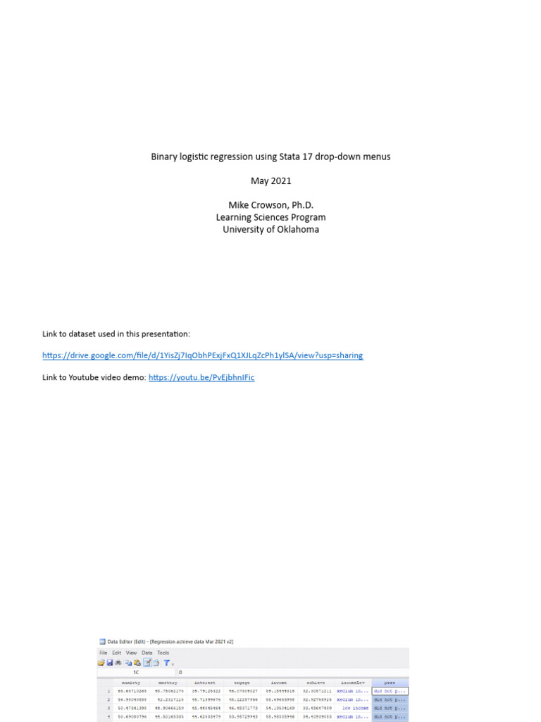 Binary Logistic Regression Using Stata 17 Drop-Down Menus | PDF ...