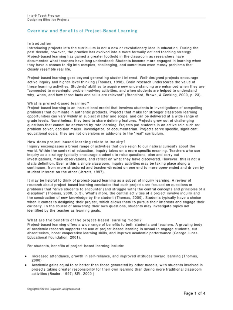 Benefits of Projectbased Learning | PDF | Project Based Learning | Learning