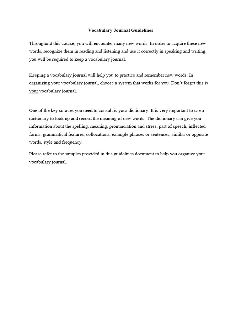Vocabulary Journal Guidelines | PDF | Part Of Speech | Word
