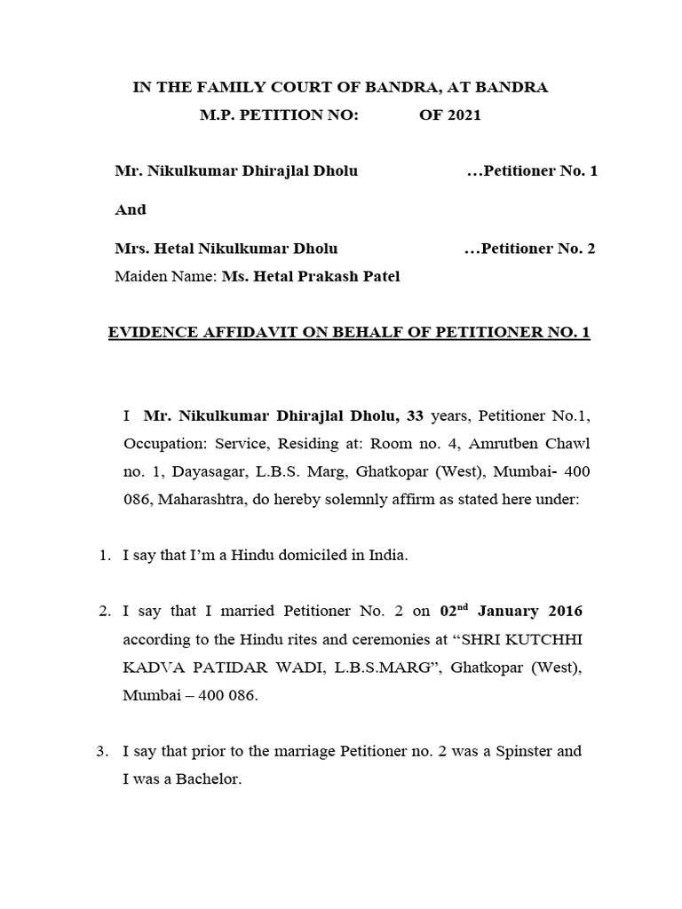 Evidence Affidavit - Nikul | PDF | Alimony | Civil Law (Legal System)