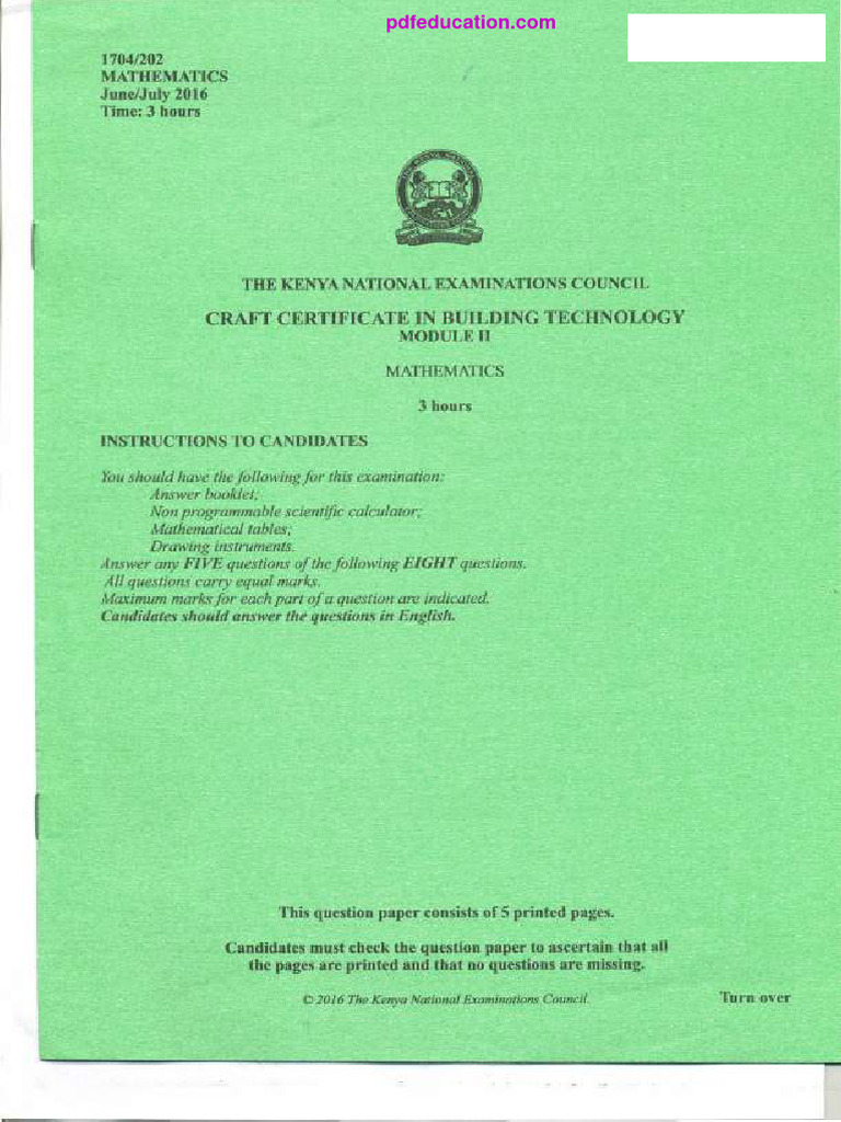 Mathematics II KNEC Past Paper 2016 July Craft | PDF | Matrix (Mathematics)