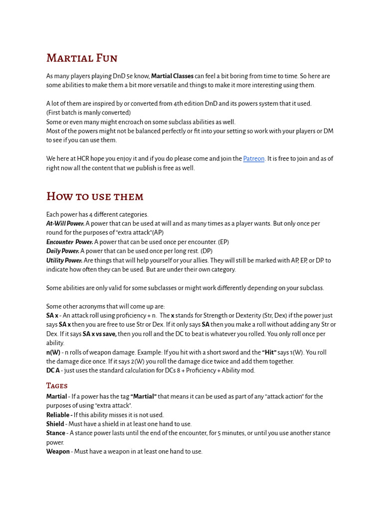 DnD Martial Class Enhancements | PDF | Fighter Aircraft