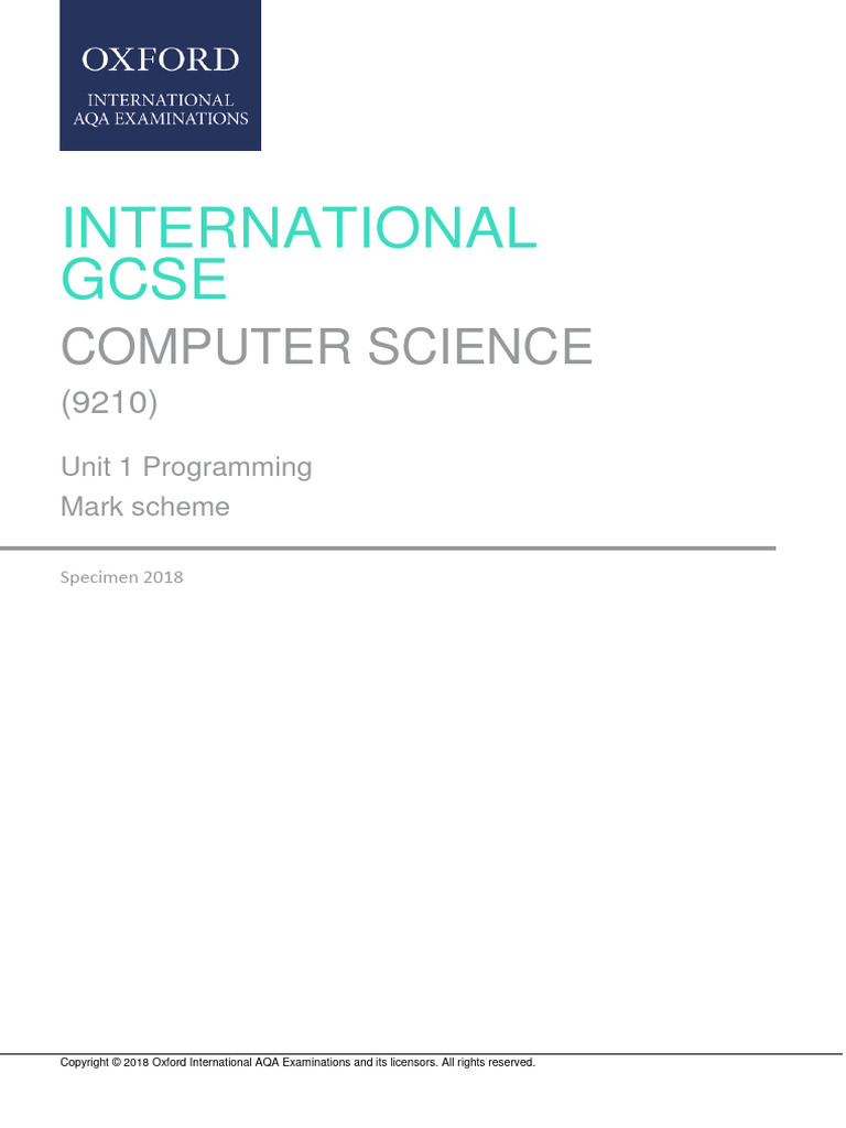 Gcse Computer Science Mark Scheme Paper 1v1 23012018 | PDF | Encryption | Computer Programming