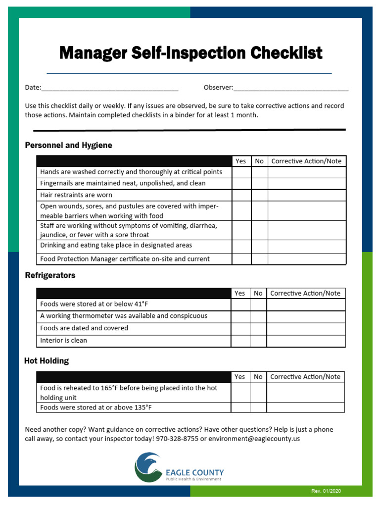 Food Safety Manager Checklist | PDF | Sink