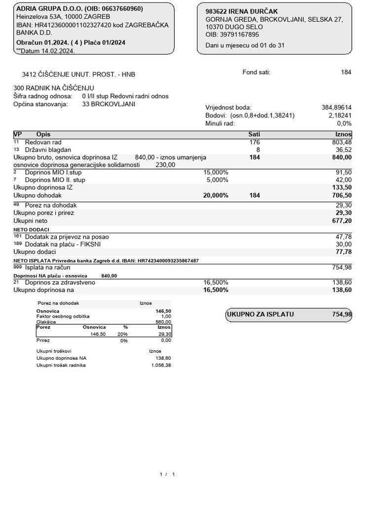 PB Isplatni Listic 012024 | PDF