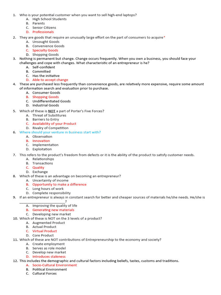 Entrep Quiz 1 | PDF | Entrepreneurship | Product (Business)