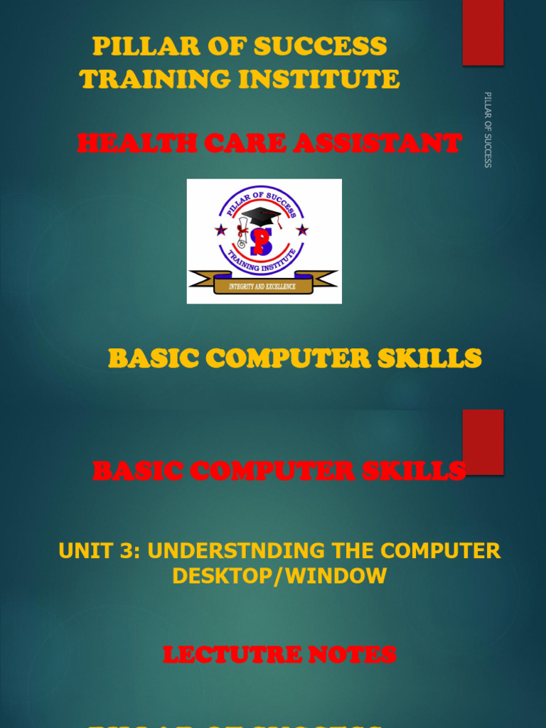 Bcs 110 Lecture Notes Unit 3 Understsnding The Computer Desktop Window Pdf Icon