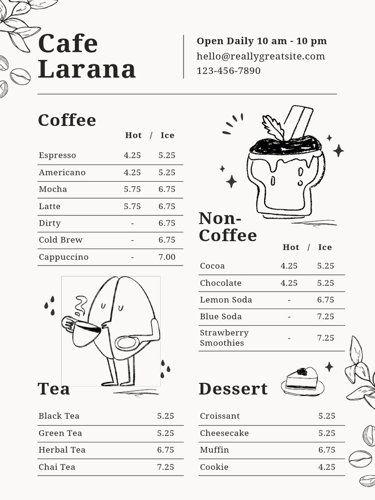 Black and White Doodle and Simple Cafe Menu | PDF