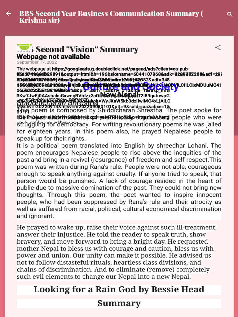 BBS Second Vision Summary | PDF | Relationship Between Religion And ...