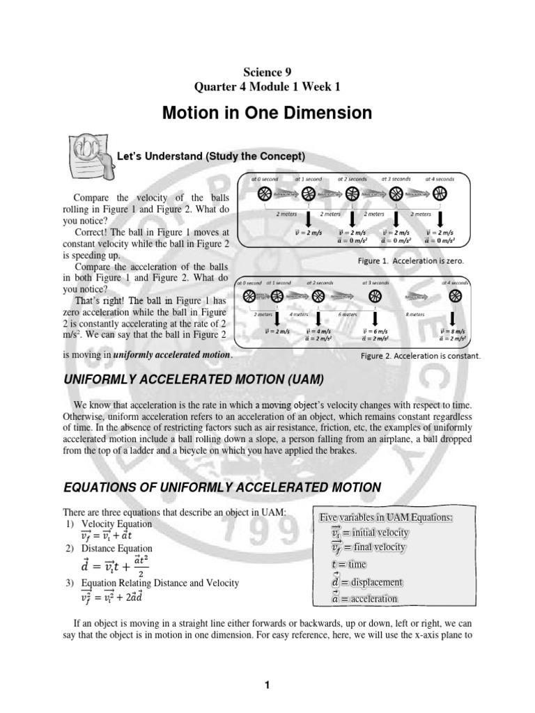 Motion in One Dimension: Science 9 Quarter 4 Module 1 Week 1 | Download Free PDF | Acceleration ...