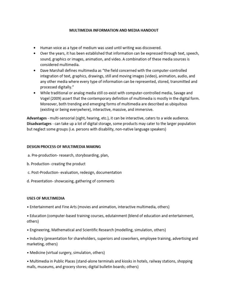 Multimedia Information and Media Handout | PDF | Multimedia | Information