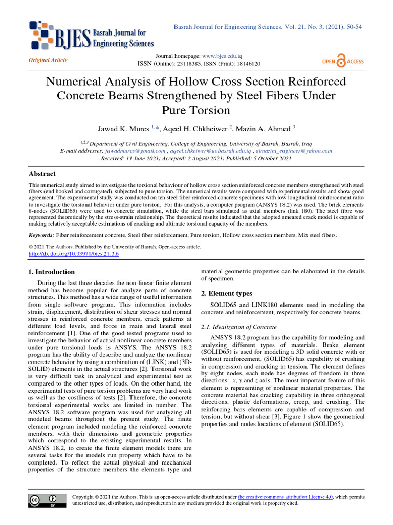 Numerical Analysis of Hollow Cross Section Reinforced Concrete Beams Strengthened by Steel ...