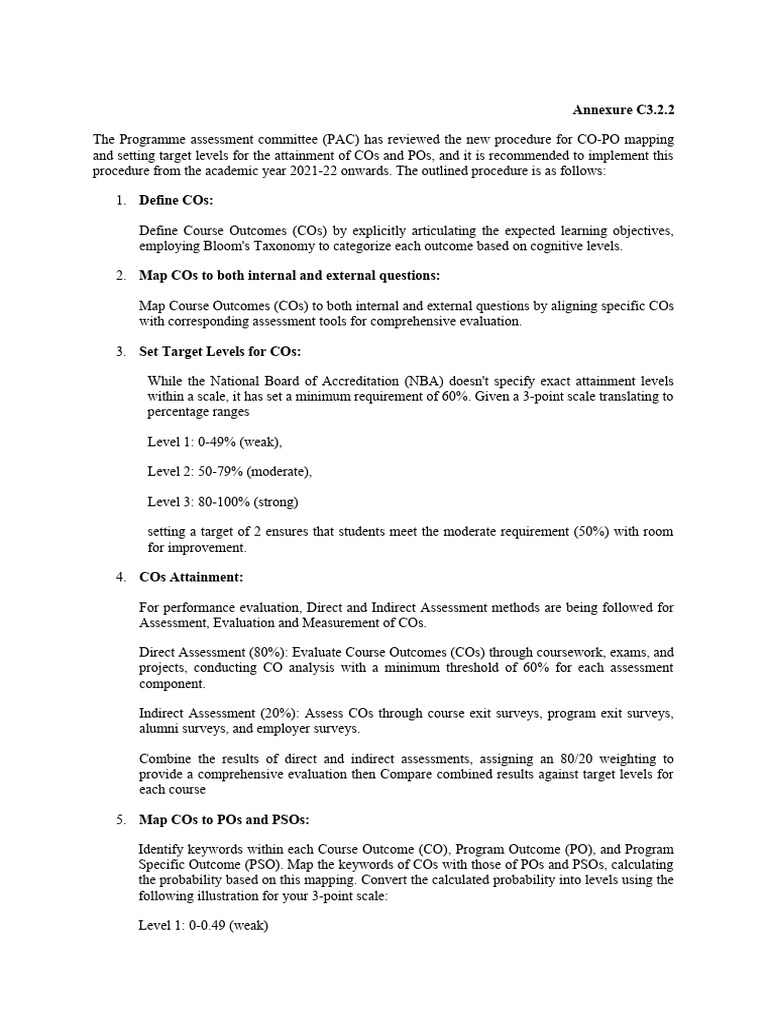 Procedure For CO-PO Attainment | PDF | Evaluation | Cognition