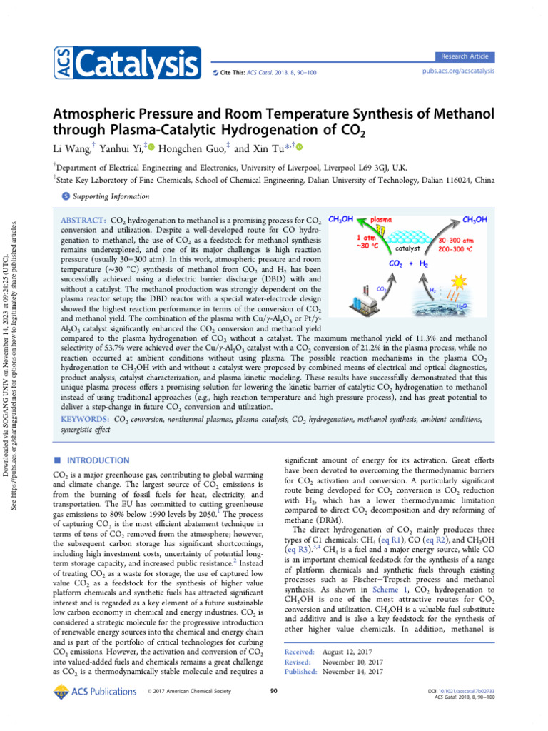 Wang Et Al 2017 Atmospheric Pressure and Room Temperature Synthesis of ...