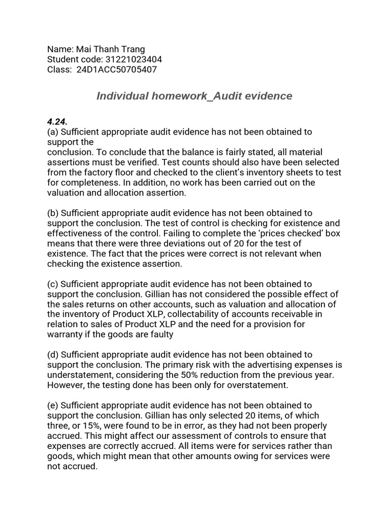 Individual Homework - Audit Evidence | PDF | Receipt | Audit