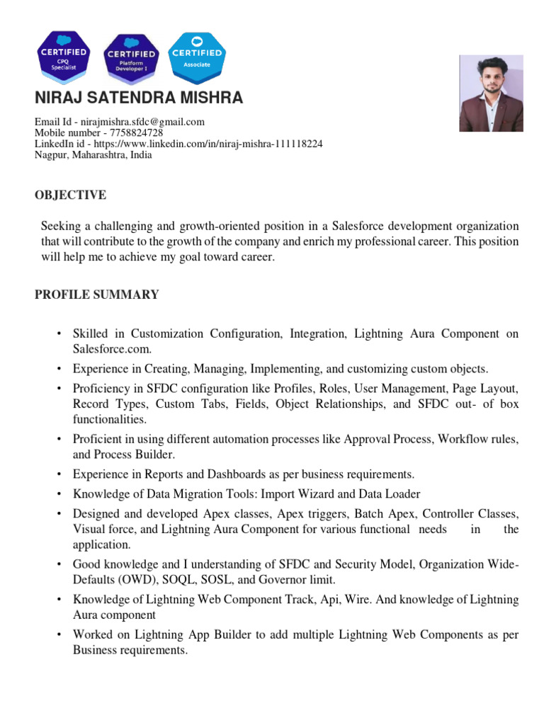 Niraj Mishra - SFDC Salesforce Devloper Resume | PDF | Information Technology Management ...