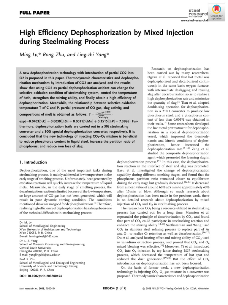 High Efficiency Dephosphorization by Mixed Injection during Steelmaking ...