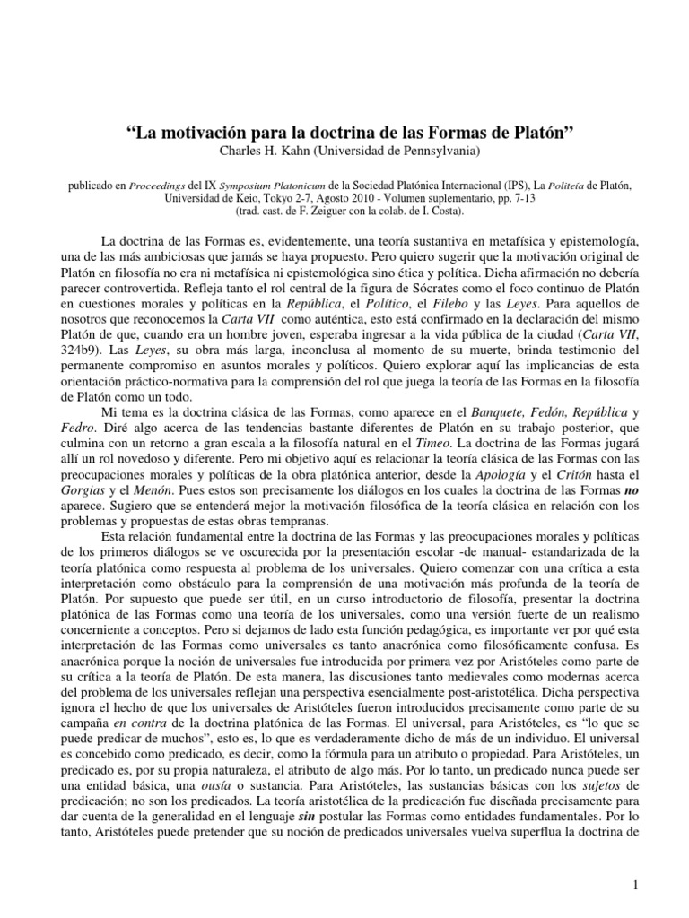 Kahn Ch. La Politeia de Platon | PDF | Platón | Immanuel Kant
