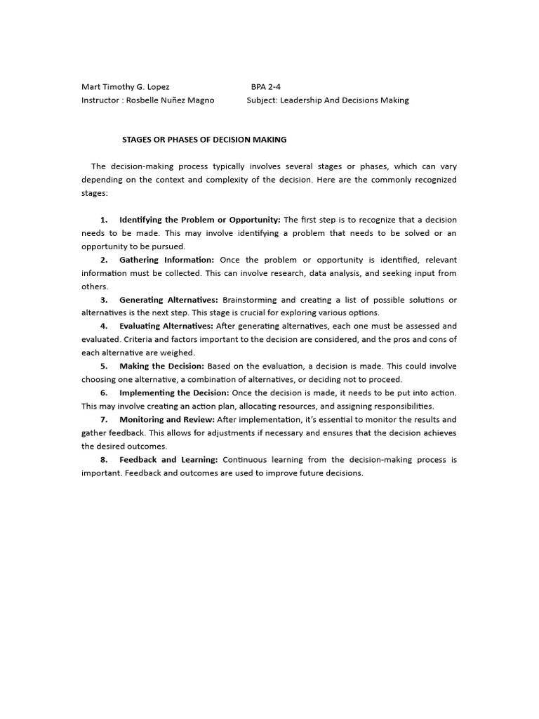 Stages or Phases of Decision Making | PDF