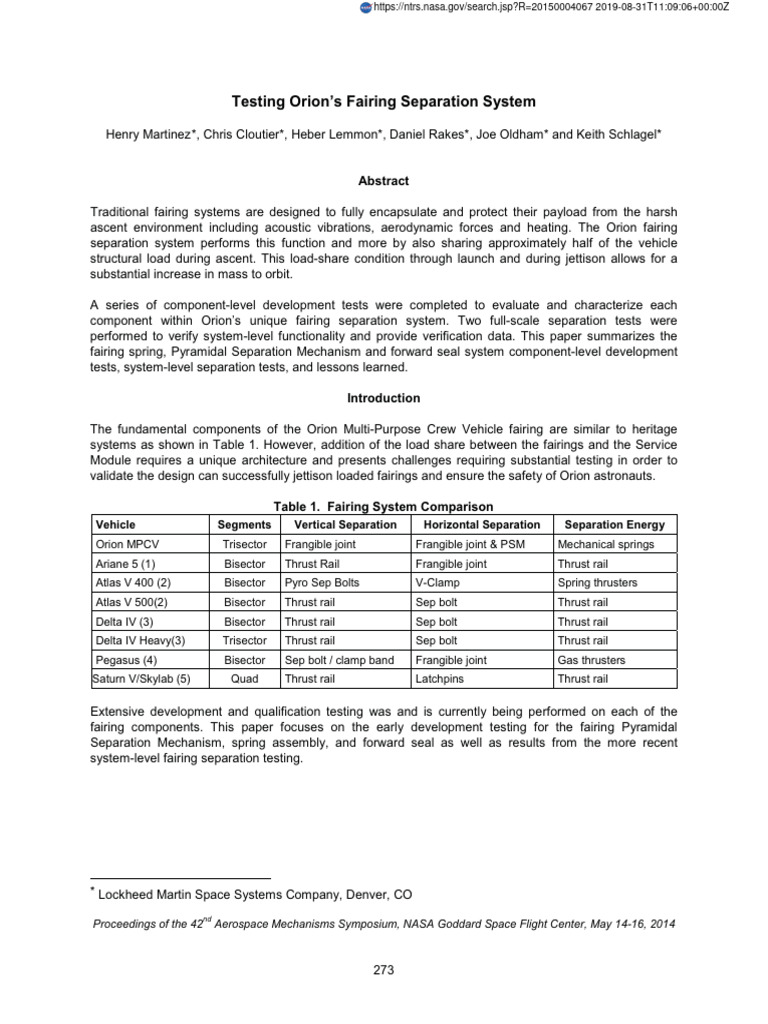 Testing Orion's Fairing Separation System | PDF | Orion (Spacecraft ...