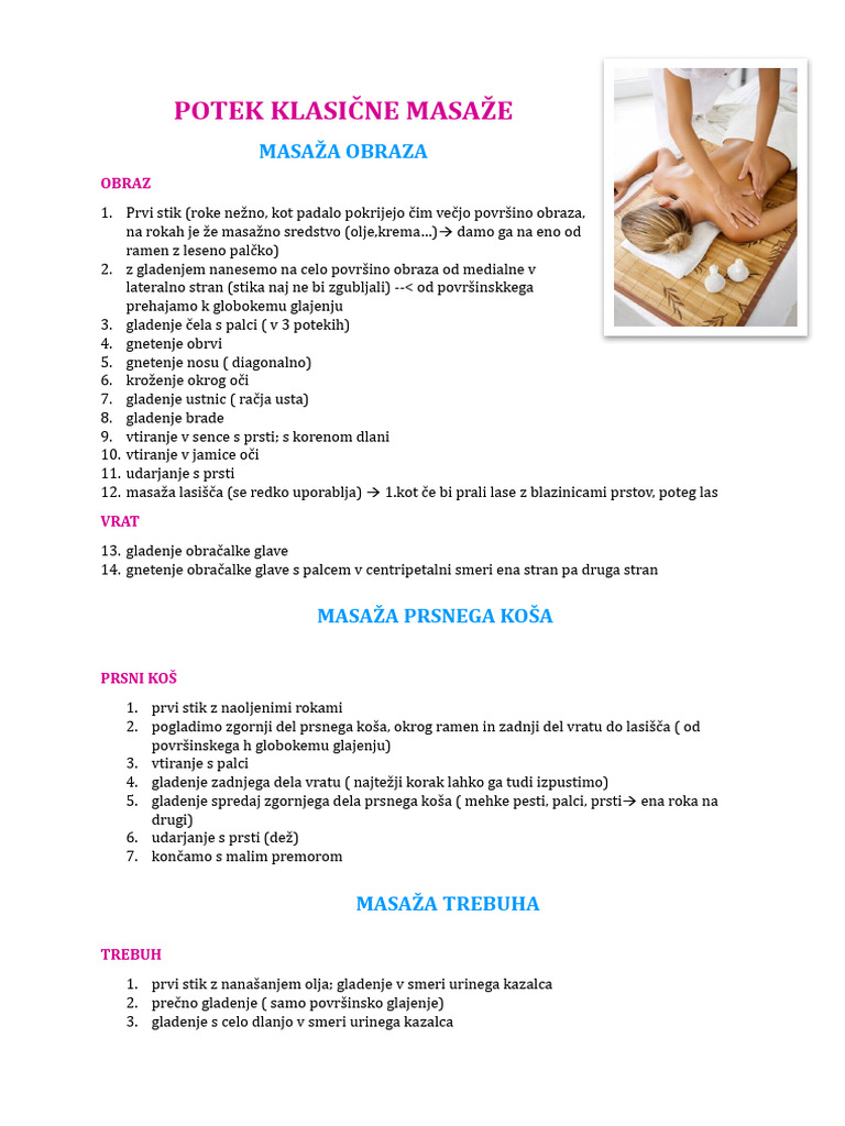 Potek Klasične Masaže | PDF