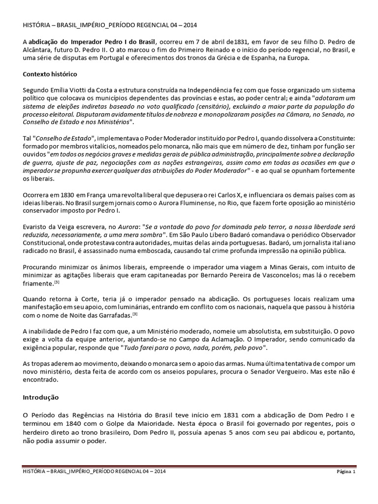 Período Regencial no Brasil (1831-1840) | PDF | Brasil
