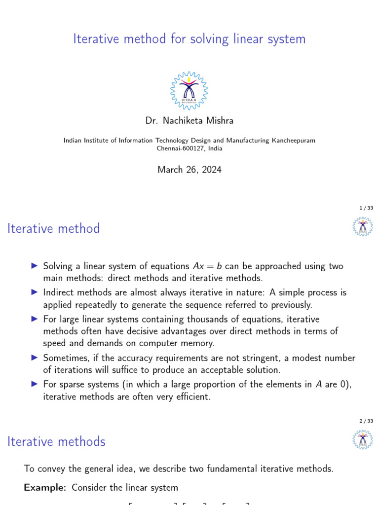 Iterative Method For Solving Linear System | Download Free PDF | System Of Linear Equations ...