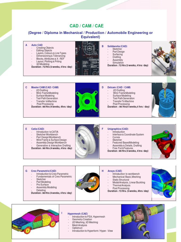 Training Programmes CAD-CAM | PDF | Computer Aided Design | Engineering