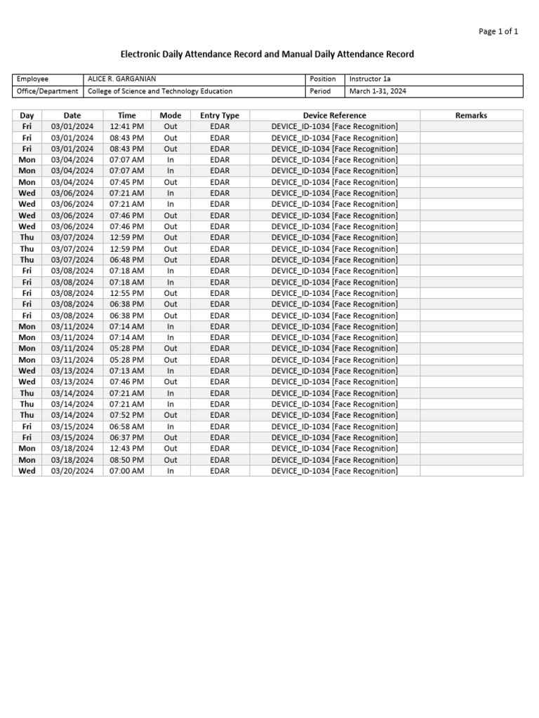 Electronic Daily Attendance Record and Manual Daily Attendance Record ...