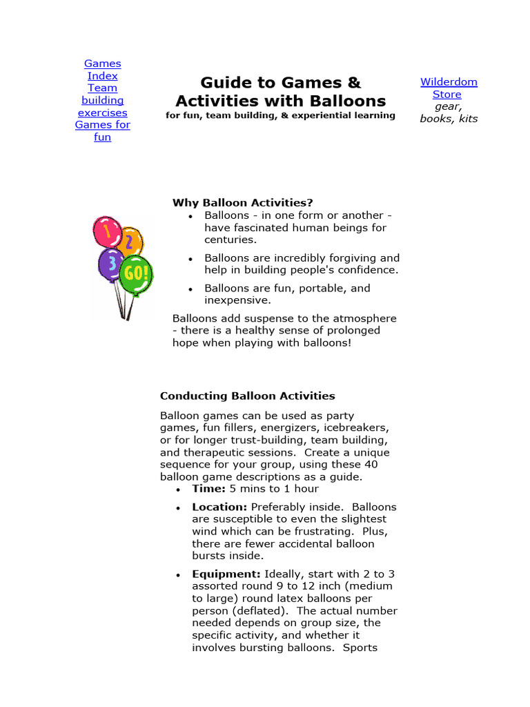 Games & Act W Balloons | PDF | Balloon | Carbon Dioxide