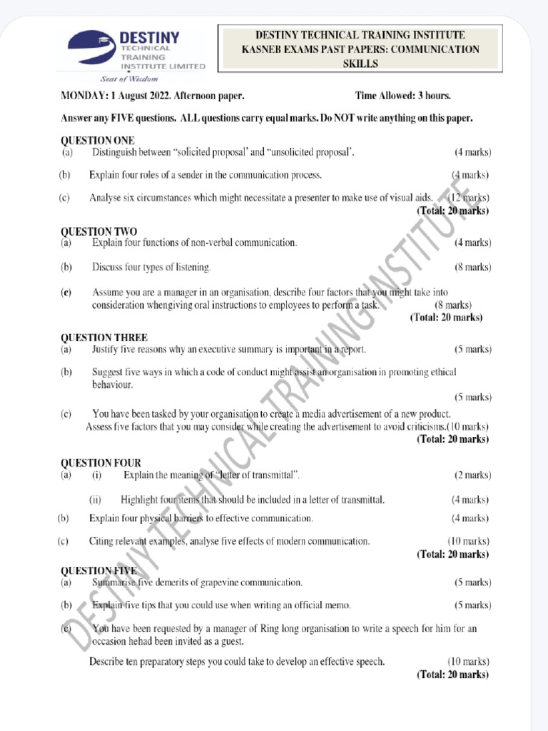 Communication Skills Kasneb Past Papers | PDF