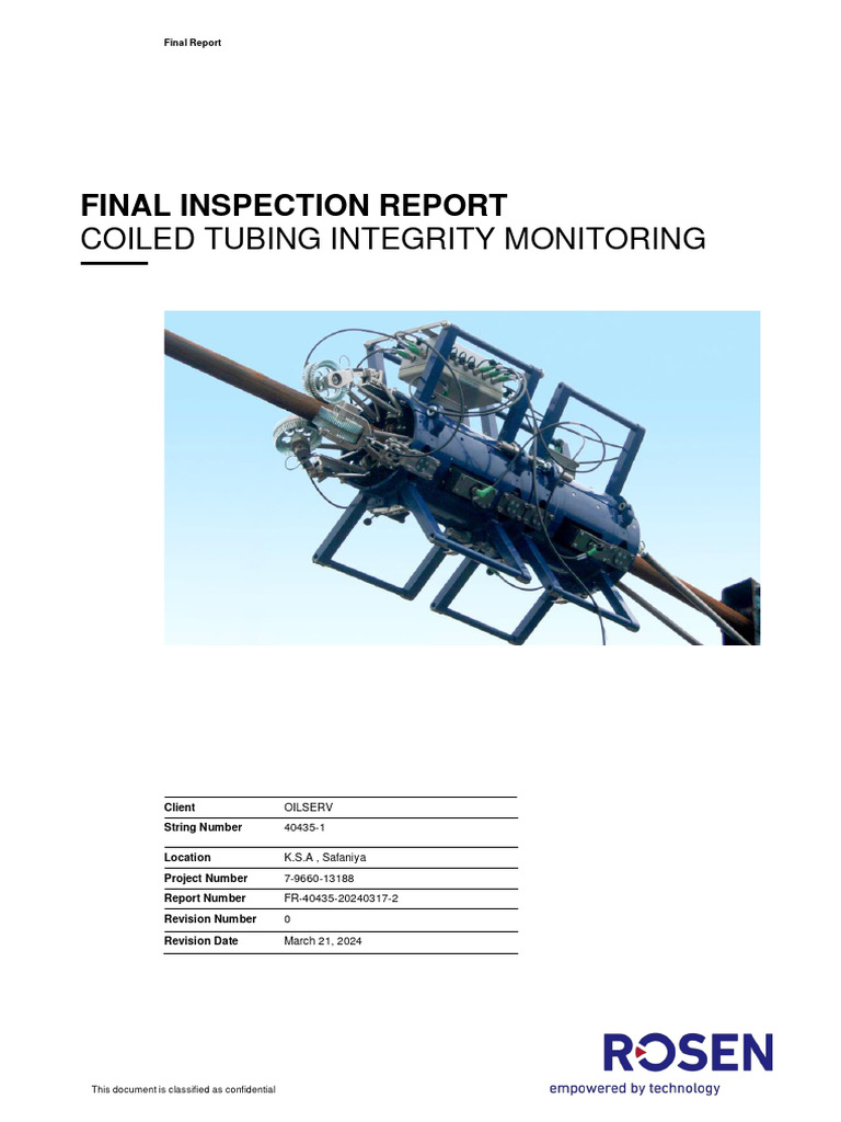 Coiled Tubing Integrity Report | PDF | Pipe (Fluid Conveyance ...