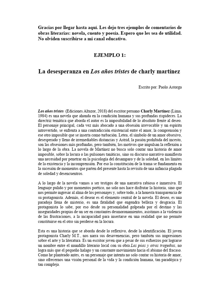 Ejemplos de Comentarios Literarios | PDF | Cuentos | Amor