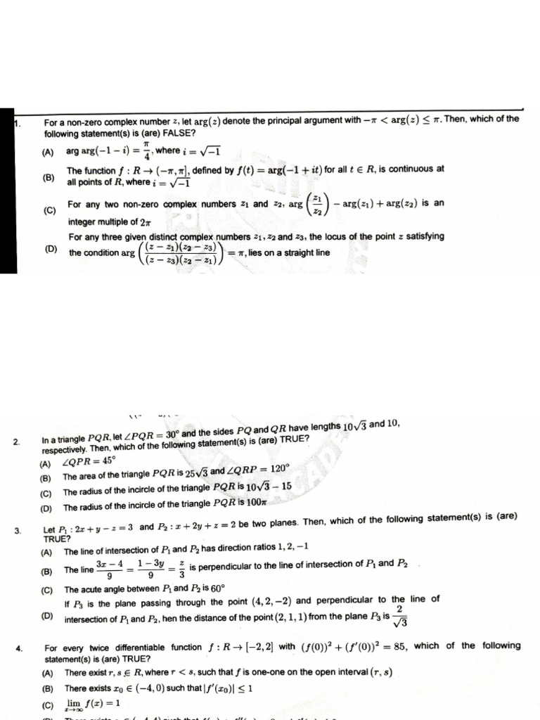 2018 Jee Advanced Maths Paper 1 | PDF