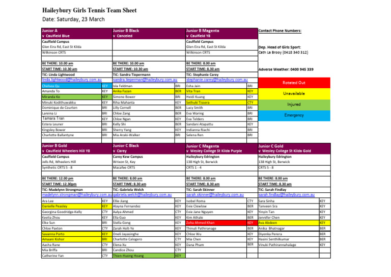 Haileybury Girls Tennis Schedule | PDF