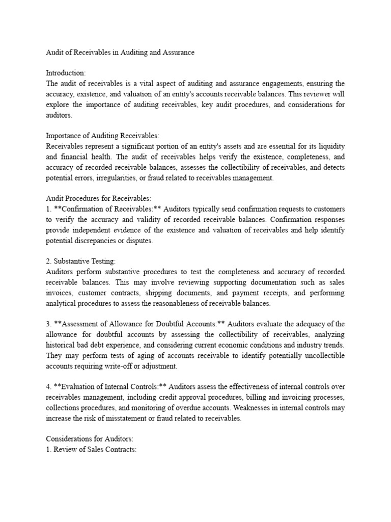 Receivables Audit Guide for Auditors | PDF | Audit | Internal Control