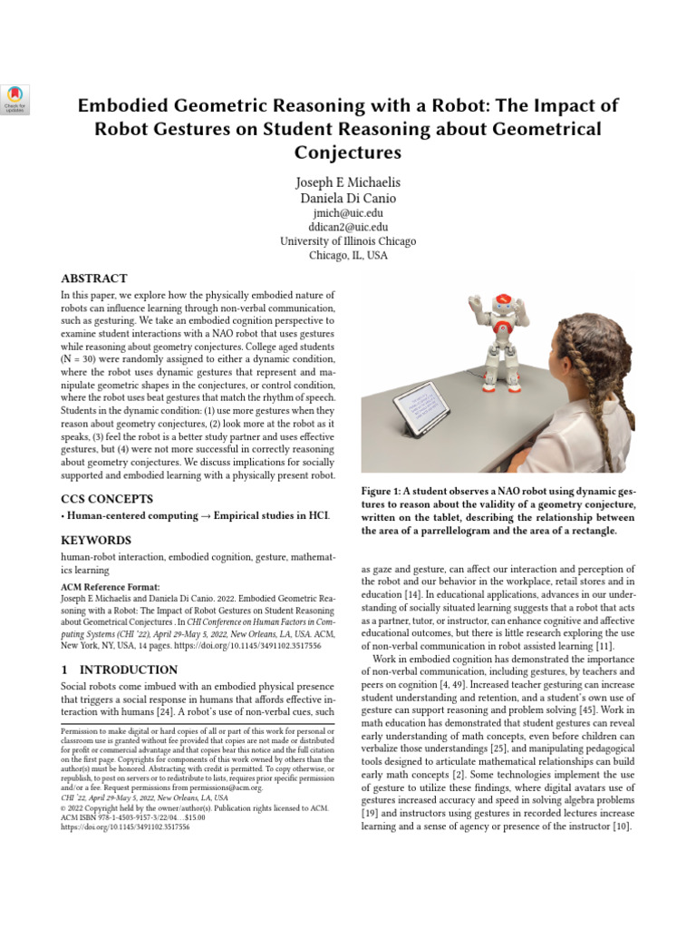 Embodied Geometric Reasoning With A Robot - The Impact of Robot ...