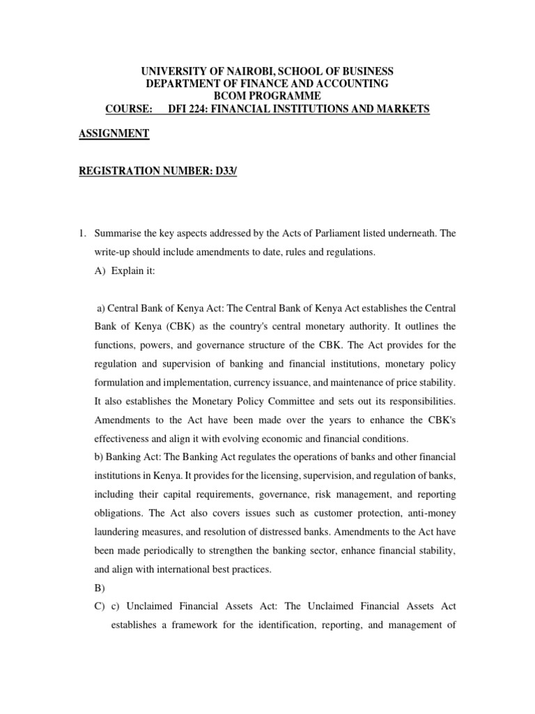 DFI 224 Assignment March 2024 | PDF | Banks | Credit Risk