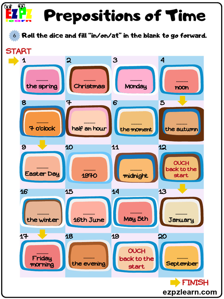 Prepositions of Time Board Game For Kids Book1 | PDF | Christian ...