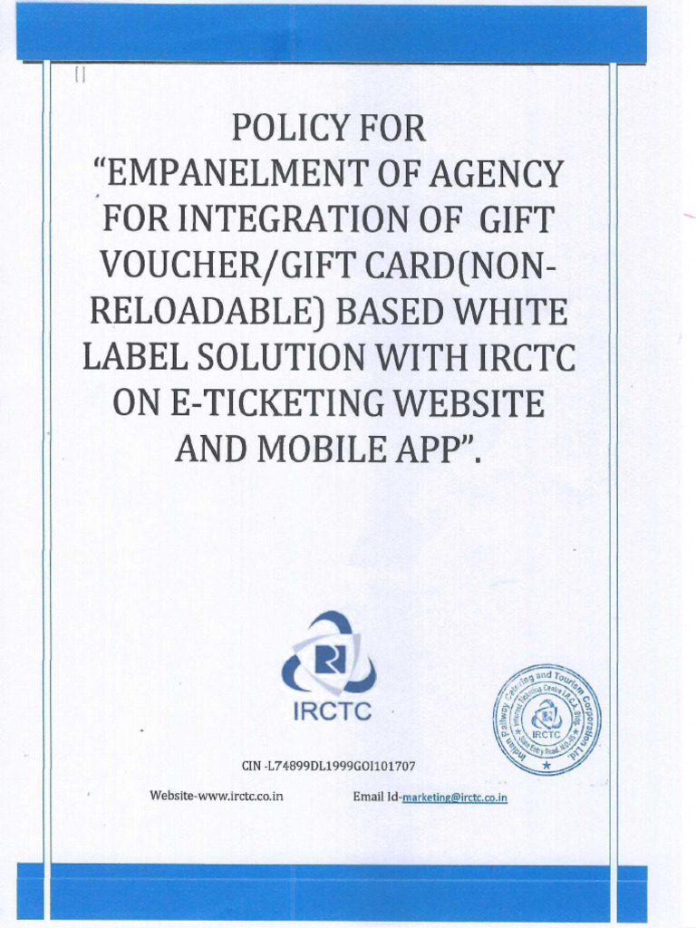 GIFT VOUCHER GIFT CARD Empanelment Policy Agency Integration | PDF